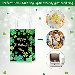 St. Patrick's Day Craft Gift Bags Irish Clover Holiday Paper Bags Kraft Treat Bags Mini Candy Bags Assortment Shamrock Wrapping Bags for Kids Classroom Party Favors Supplies (10 Pcs)