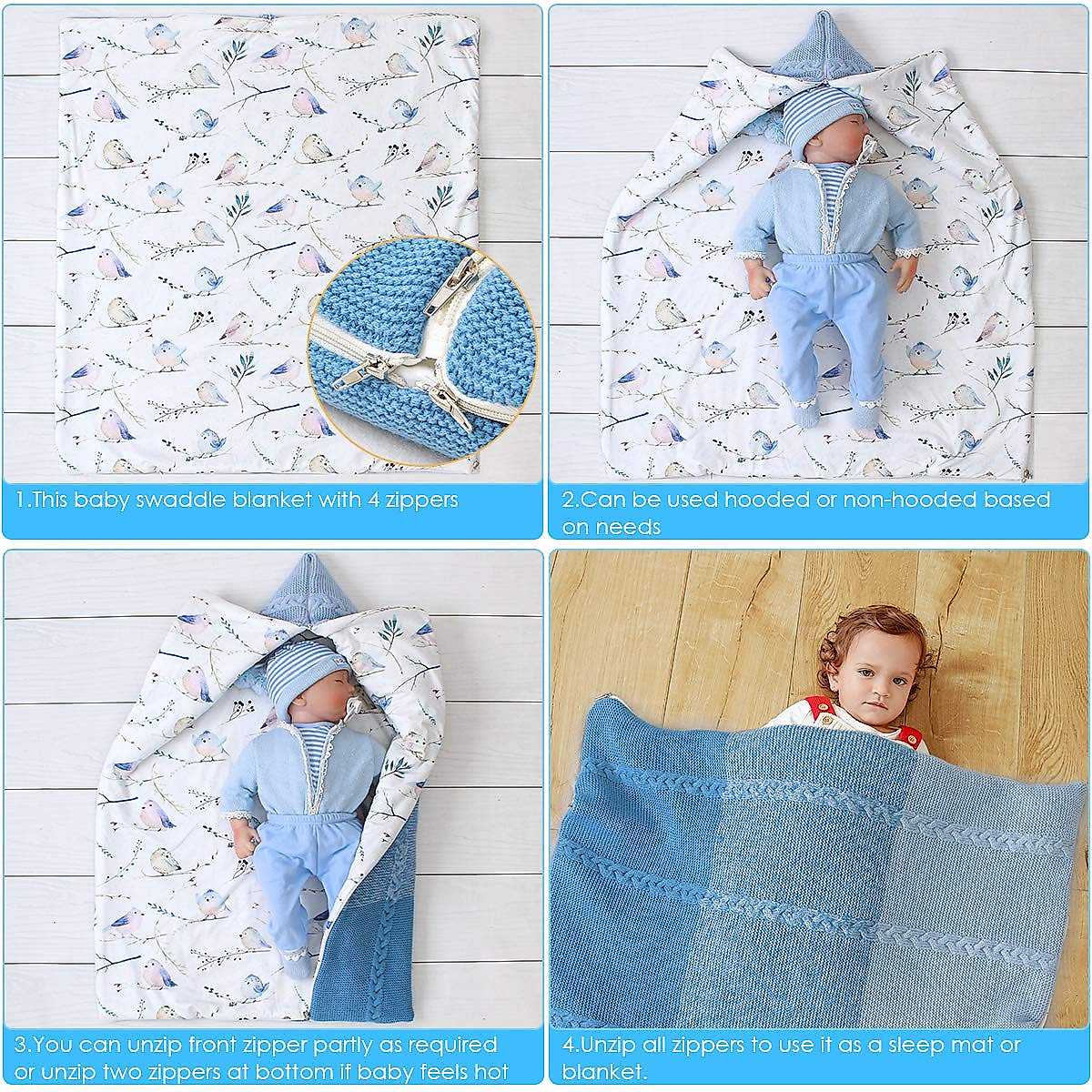 Petyoung Newborn Baby Swaddle Blanket, Multifunction Stroller Wrap Sleeping Mat Thick Warm Sleeping Bag for Baby Boys Girls 0-12 Months