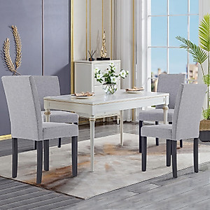 Dining Chairs Set of 6, Luxury Upholstered Fabric Kitchen Chairs Side Chair with Padded Seat Back and Solid Wood Legs for Living Room, Bedroom, Dining Room, Grey