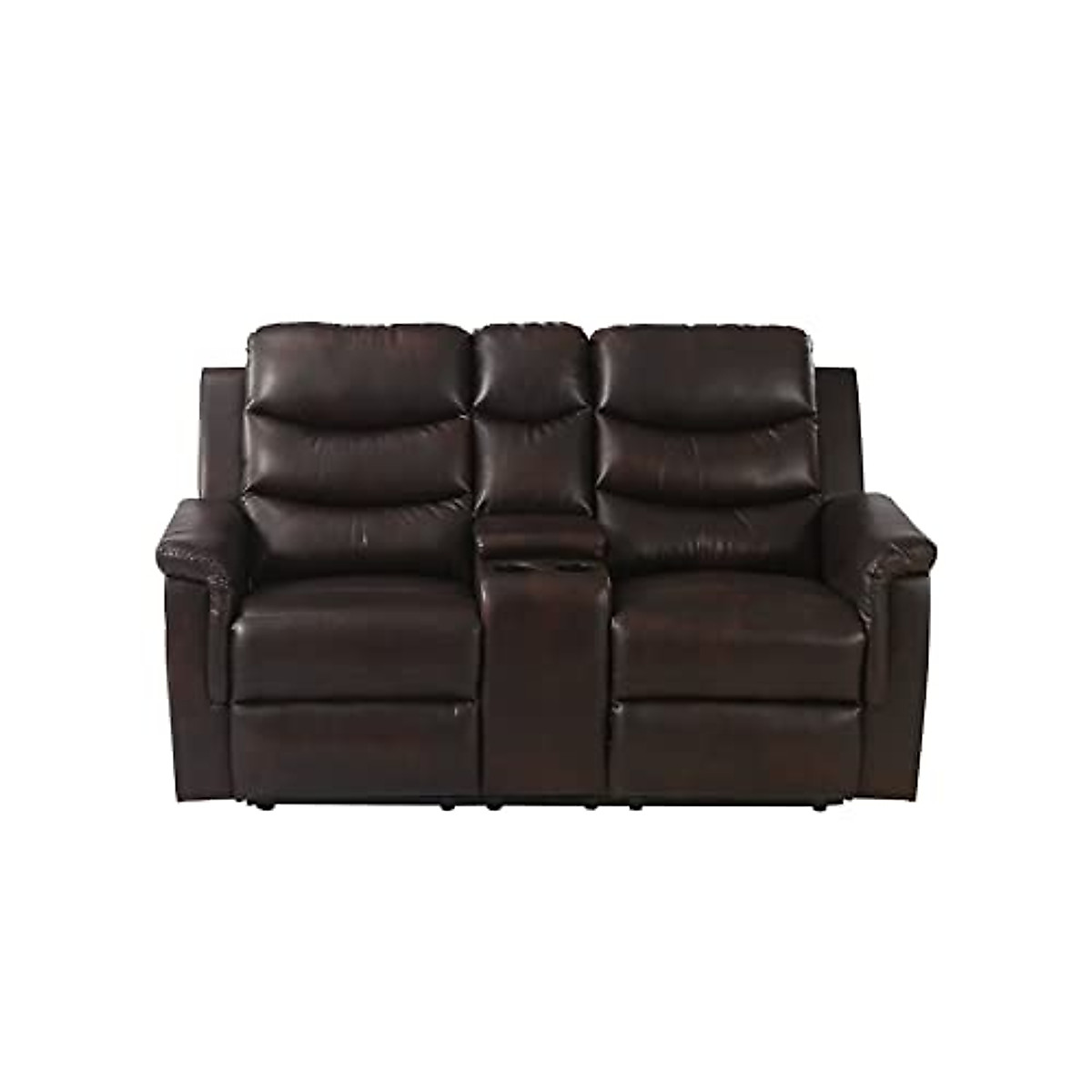 Manual Motion Reclining Loveseat Sofa Couch with Cup Holders and 2 Recliner Chaises,Faux Leather Upholstered Wall Hugger Sofa&Couch for Home Theater Apartment RV Living Room