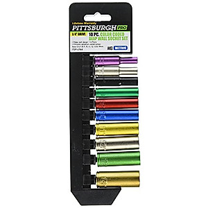 Pittsburgh Professional 10 Piece Color Coded 1/4 Drive Deep Wall Metric Socket Set