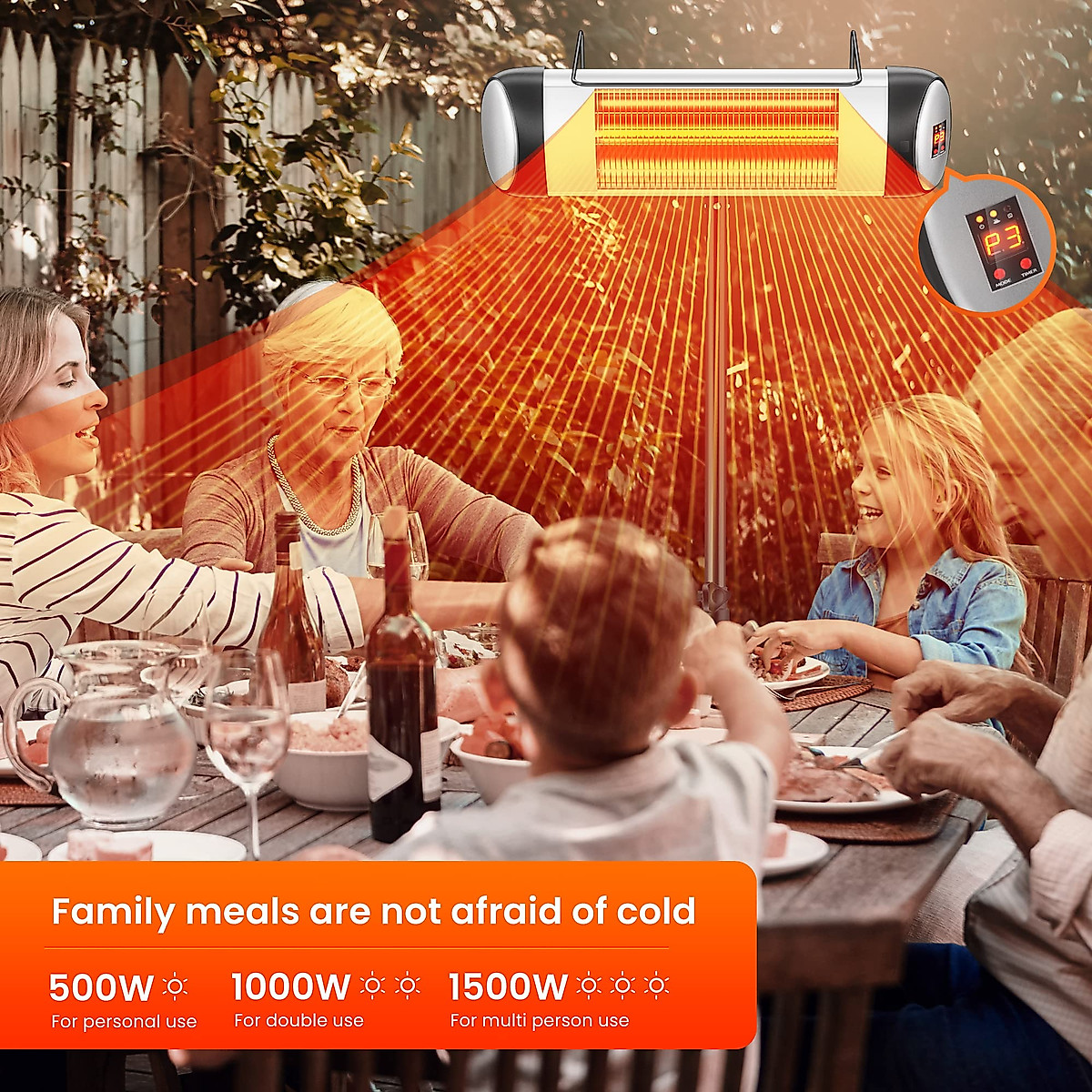 Garage Heater,500/1000/1500W Heater, Outdoor Patio Heaterr,Infrared electric heater with Tripod & Remote control,Wall Mounted/Ceiling/Tripod Infrared Heater Outdoor for Indoor/Outdoor Remote Control