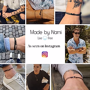 Adjustable Wrap Surfer Bracelet Women & Men - Thin String Bracelet with Snap Hook - Nautical Maritime Beach Jewelry - Handmade & Waterproof - Birthday Gift for Him (Black Silver)