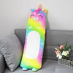 Body Pillow for Kids Girls Long Unicorn Pillow Soft Plush Unicorn Stuffed Animals with Removable Insert, 33 Inch, Rainbow