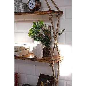 Varnished Retro Wood 3' Eye Rope Wall Shelf Bookcase Flower Holder, Home Wall Wood Shelf