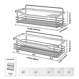 Orimade Shower Caddy Basket Shelf Storage Rack Pack of 2, No Drilling Wall Mounted Adhesive Rust Proof Stainless Steel Shower Organizer with 5 Hooks for Bathroom, Toilet, Kitchen