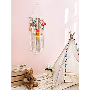 Mkono Macrame Bow Holder Hanging Hair Bow Organizer for Girls Hair Bows,Boho Wall Hair Clips Headband Storage Hanger for Baby Toddler Girls Room, Ivory (Clips and Other Props Not Included)