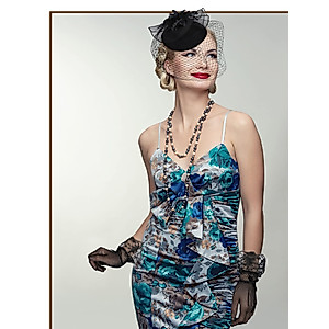 JenPen 4 Pcs Fascinator Hat for Women Tea Party Headwear Feathers Veil Mesh Headband Floral Short Lace Gloves 20s 50s Costume Accessories for Wedding Black