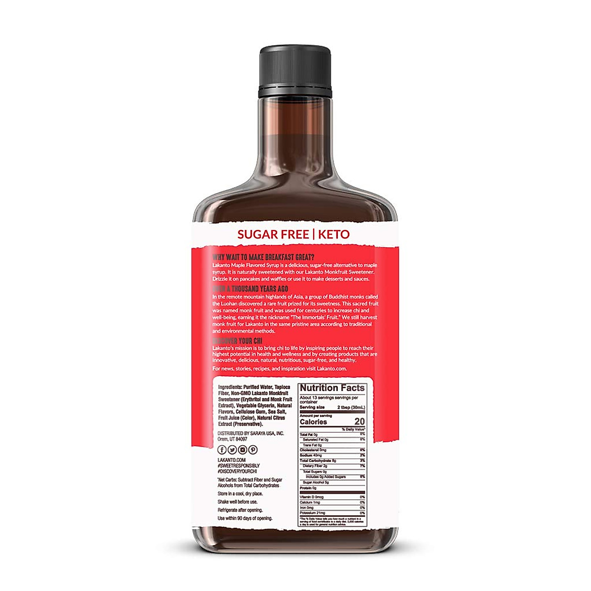 Lakanto Sugar Free Maple Syrup - Monk Fruit Sweetener, Keto Diet Friendly, Vegan, 1g Net Carbs, Pancakes, Waffles, Oatmeal, Coffee, Tea, Granola, Frosting, Marinade, Dressing (13 Fl Oz - Pack of 1)