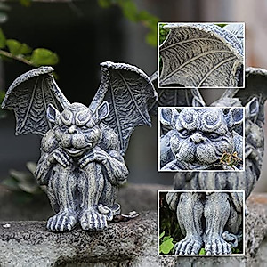 OwMell Gargoyle Statue Garden Guardian Sculpture Figurine Gothic Indoor Outdoor Garden Decor Statue, Sitting with Hands on Knees 7 Inch