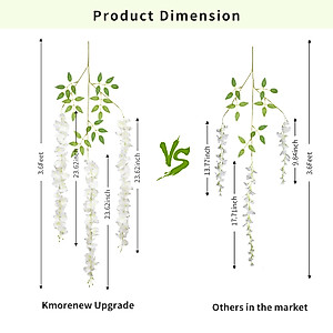 Kmorenew White Wisteria Hanging Flowers - 12 Pack 3.6 Feet/Piece Artificial Fake Wisteria Vine Rattan Hanging Garland Silk Flowers String for Home Party Wedding Garden Outdoor Décor