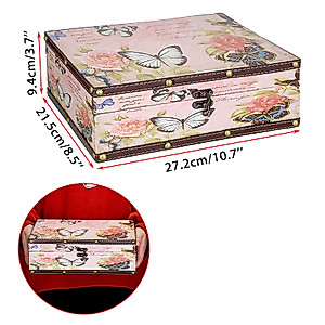 ELLDOO Butterfly Treasure Chest Box, Wooden + PU Leather Storage Decorative Box for Jewelry Trinkets Photos, Rectangular Keepsakes box for Girls Women Gifts