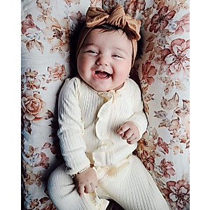 Lelloing Newborn Baby Boy Long Sleeve Romper Infant Girls Solid Color Footed Onesie Ribbed Jumpsuit Unisex Basic Pajamas(Pajama-Beige,0-3M)