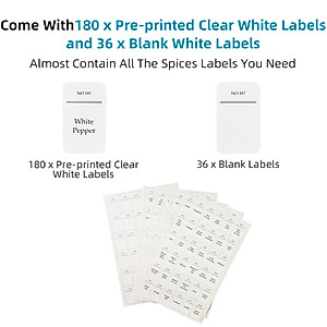 UMEIED 36pcs Glass Spice Jars with 216pcs Spice Labels, 4Oz Empty Square Glass Jars Glass Spice Containers with Shaker Lids & Metal Caps, Square Seasoning Jars Bottles for Spice Rack, Cabinet, Drawer