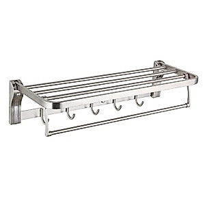 UXZDX Towel Rack Shelf with Hooks Movable Bar Stainless Steel Mount Bathroom Accessories (Color : D, Size : 580mm)