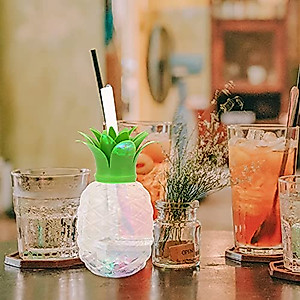 LED Light Up Pineapple Cups:3pcs Pineapple Drink Cups with Straws Luau Party Decorations Hawaiian Luau Tiki and Beach Theme Party Decorations for Kids and Adults