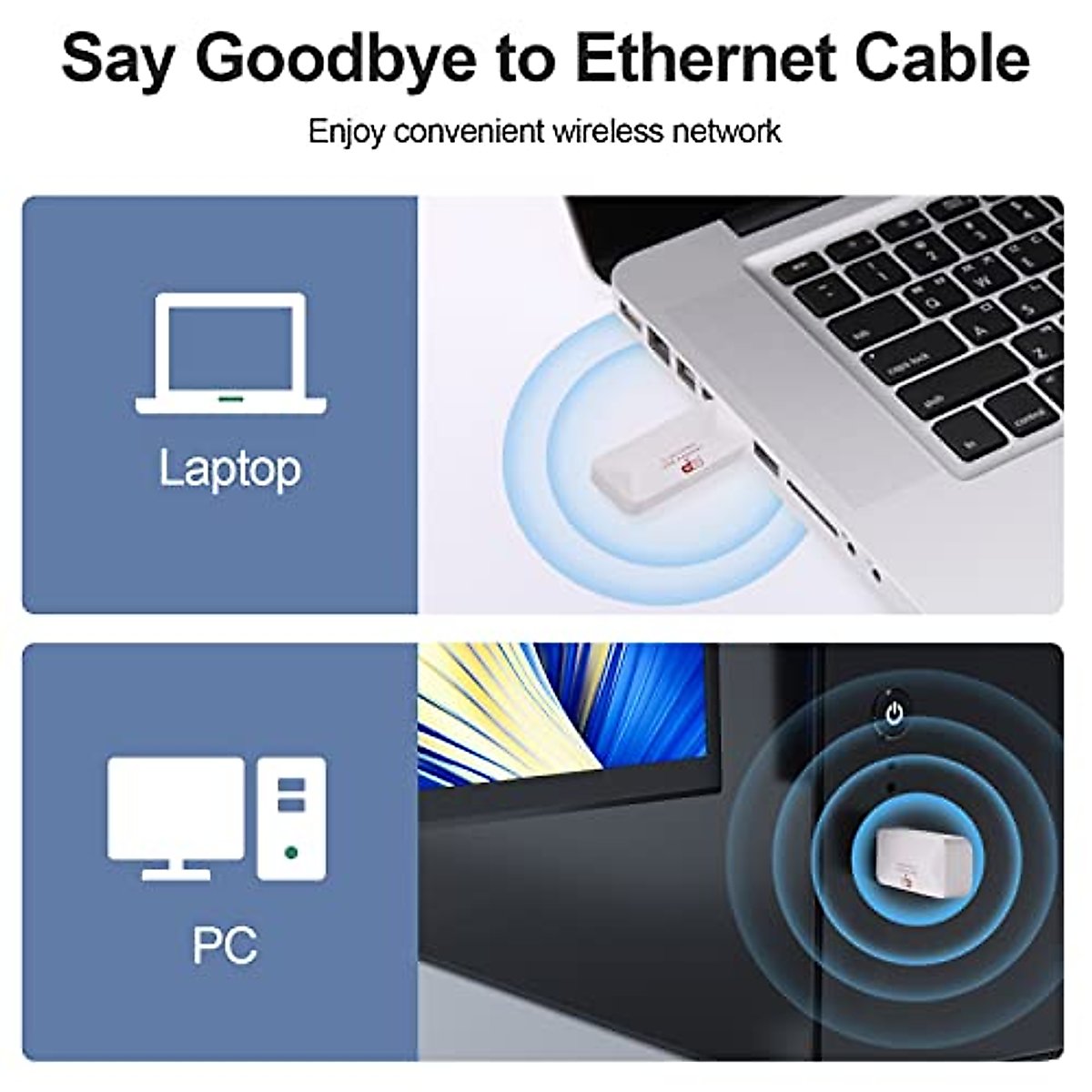 New AC1300 USB WiFi Adapter- 2.4G/5G Dual Band Wireless Network Adapter for PC Desktop, MU-MIMO WiFi Dongle, USB 3.0, Supports Windows 11, 10, 8.1, 8, 7, XP，Vista，Works with Any Router