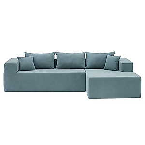 L-Shape Modular Sectional Sofa with Wide Left Chaise, Modern Living Room Sleeper Upholstered Foam Couch for Home Apartment, 2 PC Free Combination Higher Seat Cloud Sofa&Couch W/5 Pillows