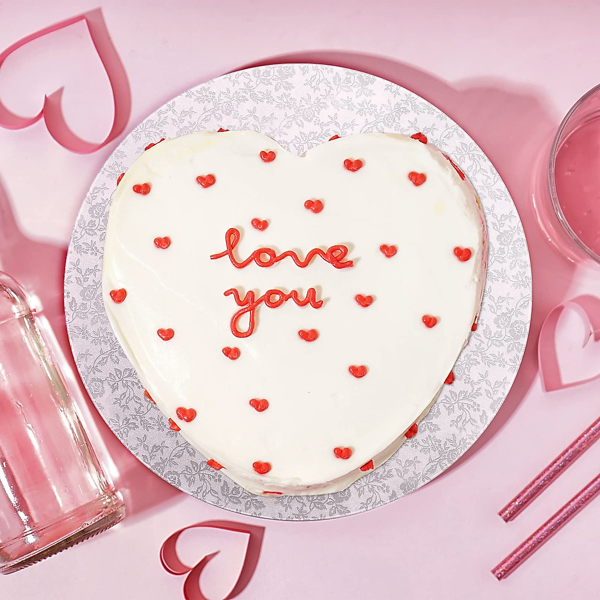 20 Pcs Cake Boards 10 Inch Round Cake Drum with 1/2 Inch Thick Cake Circles Rounds Base Cake Plate Corrugated Cardboard Base for Cakes Bread Desserts Wedding Birthday Party, 4 Colors