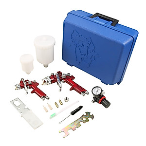 HVLP Air Gravity Spray Gun Set, 2Pcs Sprayer Paint Gun with 0.8mm 150ml&1.4mm 600ml Automotive Paint Gun with Locking Air Pressure Regulator Gauge Air Spray Gun for Furniture, Car, Fence,Model Making