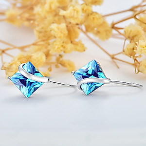 SEIYANG 925 Sterling Silver Aquamarine Earrings Blue Dangle Drop Earrings for Women Birthday Anniversary Fine Jewelry for Women