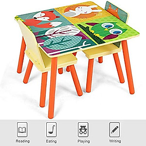 TimmyHouse Desk Kids Table and 2 Chairs Set for Toddler Baby Gift Furniture Cartoon Pattern
