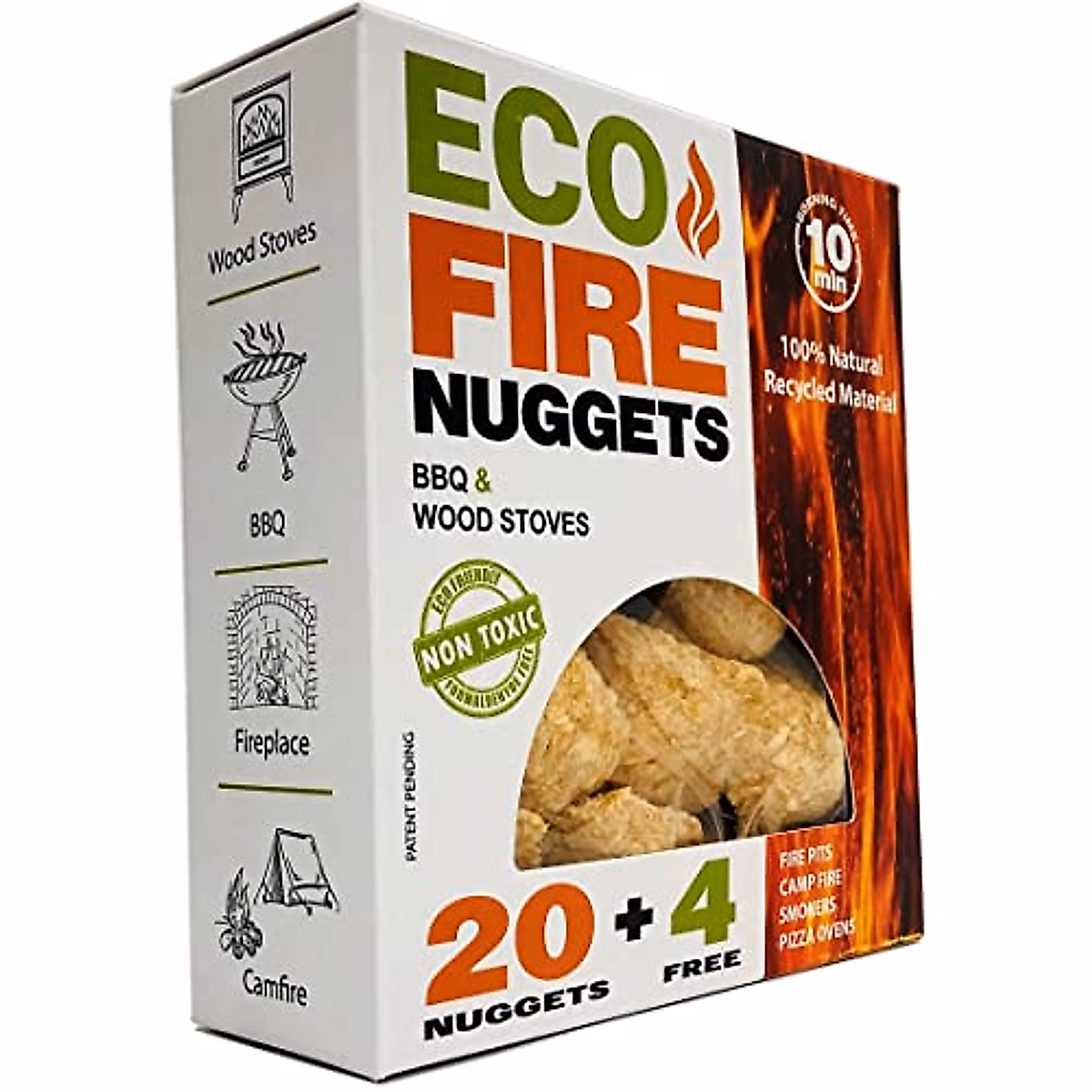 Trenton Gifts Eco Fire Nuggets. Lighting Fire Starters. Safe Natural and Made of 100% Recycled Material. 24 Nuggets