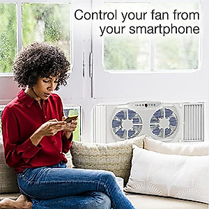 Lasko W09560 Bluetooth Enabled Twin 9-Inch Window Fan with Independent Electrically Reversible Intake & Exhaust Motors with Thermostat and Timer for Bedroom Indoor Home Use, White