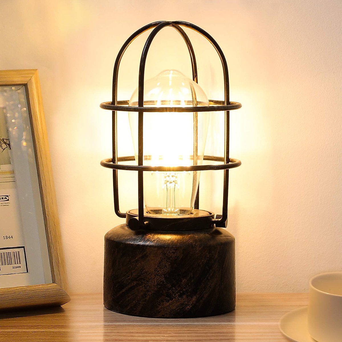 Haian Support 𝗦𝗺𝗮𝗹𝗹 𝗧𝗼𝘂𝗰𝗵 𝗧𝗮𝗯𝗹𝗲 𝗟𝗮𝗺𝗽 for Small Spaces - 3 Way Dimmable Industrial Bedside Lamp - Steampunk Antique Nightstand Desk for Bedroom, Living Room (Bulb Included)
