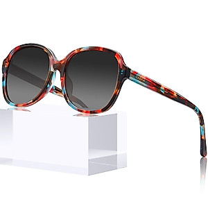 CARFIA Acetate Polarized Sunglasses for Women UV Protection Retro Trendy Big Sunnies CA2024 Grey