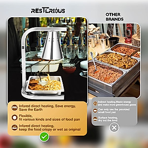 Restlrious Food Heat Lamp Freestanding Commercial Portable Food Warmer with 1 Full-Size Food Pan, Stainless Steel 120V Electric Food Heat Lamp Applicable to 250W Light Bulb, Fan-Shaped Lampshade