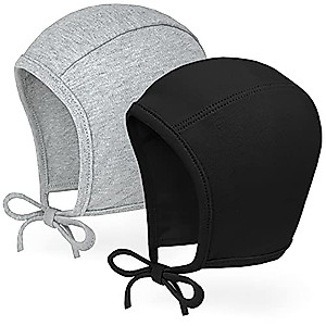 JELLYTREE Baby Hat Bonnet 100% Cotton Soft Toddler Earflap Hats Infant Boys Beanie Pilot Caps, Grey+Black, L