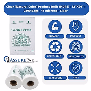 Plastic Bag Rolls-HDPE 5 A-DAY Produce Rolls 12"x20"-11 microns -2400 bags/case