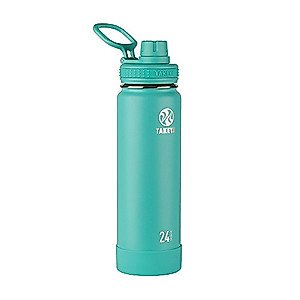 Takeya Actives Spout Lid Insulated Water Bottle, 24 oz, Blush & Actives Insulated Stainless Steel Water Bottle with Spout Lid, 24 oz, Teal