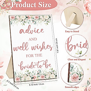 Sintuff 114 Pcs Bridal Shower Favors 1 Advice and Wishes Flowers Wooden Sign 100 Advice for The Bride Cards with 12 Fineliner Ink Pens and 1 PET Bottle Bridal Shower Games for Wedding Reception
