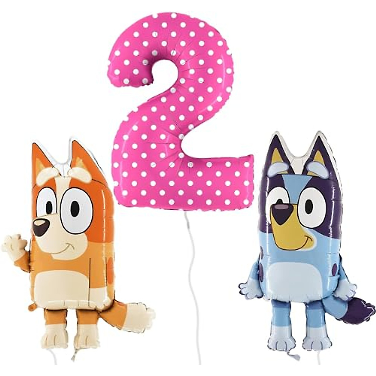 Toyland® Bluey & Bingo Foil Balloon Birthday Pack - 2 x 32 Character Balloons & 1 x 40 Number Balloon - Kids Party Decorations