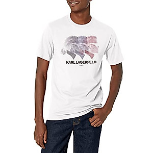 Karl Lagerfeld Paris Men's Shadow Logo Crewneck Short Sleeve Solid T-Shirt, White, Medium