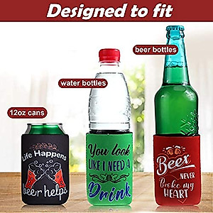 Beer Can Sleeves Beer Can Coolers Funny Quotes Neoprene Drink Cooler Sleeves for Cans and Bottles (4.9 x 3.7 Inch, 8)