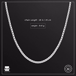 Amberta 925 Sterling Silver 2 mm Venice Box Chain Necklace Length 18" inch / 45 cm (18)