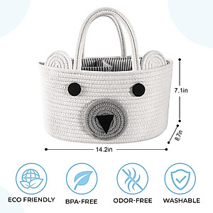 KELLANDRA Baby Diaper Caddy Organizer | 100% Cotton Rope Basket | Newborn Baby Shower Basket for Diapers, Bibs, Toys and Baby Wipes | White (DC279)