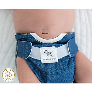 Amazing Baby Hybrid Cloth Diaper Cover/Swim Diaper, Newborn, Sz 1 (8-15 lbs), Use Boosties Disposable or Reusable Inserts, Blue Jean, SmartNappy Set: Cover + Tri-Fold + Booster Pad