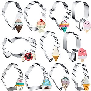 Summer Ice Cream Cookie Cutter Set, 11 Pieces Stainless Steel Sweets Cupcake Biscuit Cookie Cutters Molds for Making Ice Cream Cone, Popsicle, Soft Serve Ice Cream, Love Cake and Candy
