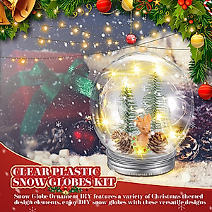 Liliful 16 Pack Christmas DIY Snow Globe Kit Including 3.58 Inch LED Plastic Snow Globe with Screw Off Cap Artificial Mini Christmas Tree Snowman Santa Deer Pine Cones and Lights