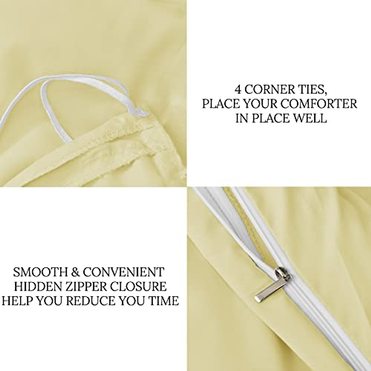 Bamboo Microfiber Duvet Cover Set - Soft Cooling Duvet Cover Queen Size 3 Pieces Hotel Bedding Comforter Cover with Zipper Closure & Corner Ties 90" x 90"