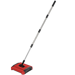 CAKEEYUM Carpet Sweeper Manual 3 Rolling Brushes Floor Sweeper Carpet Brush with Wheels and Large Waste Bin 43inch Detachable Carpet Cleaner for Pet Hair Dust Debris