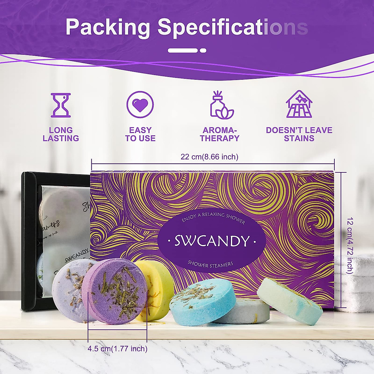 Aromatherapy Shower Steamers Christmas Gifts Set Lavender - Swcandy 8 Pcs Bath Bombs Gifts for Women, Shower Bombs with Essential Oils Relaxation Gifts for Home SPA, Melts for Women Who Has Everything