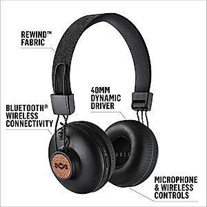 House of Marley Positive Vibration 2: Over-Ear Headphones with Microphone, Wireless Bluetooth Connectivity, and 10 Hours of Playtime (Black)