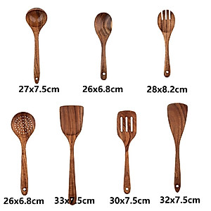 YOVAIN High-end Kitchenware Set, Natural acacia Wood Kitchenware Set Spatula, Colander, salad spoon, soup spoon, salad fork, three-wire spatula, large wooden spatula. Paint free household kitchenware