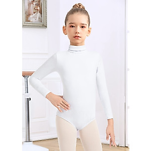 Tegmk Girls' Team Basic Turtleneck Long Sleeve Leotard with Durable Snaps, Front Lining, Zipper Back(6039-07-L)
