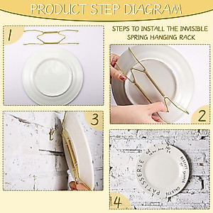 Hotop 12 Pcs Plate Hangers for The Wall 6, 8, 10 Inches Wall Invisible Heavy Duty Stainless Decorative Wire Plate Hangers Stainless with 12 Pcs Hooks with Nails for Indoor Decorative(Gold)